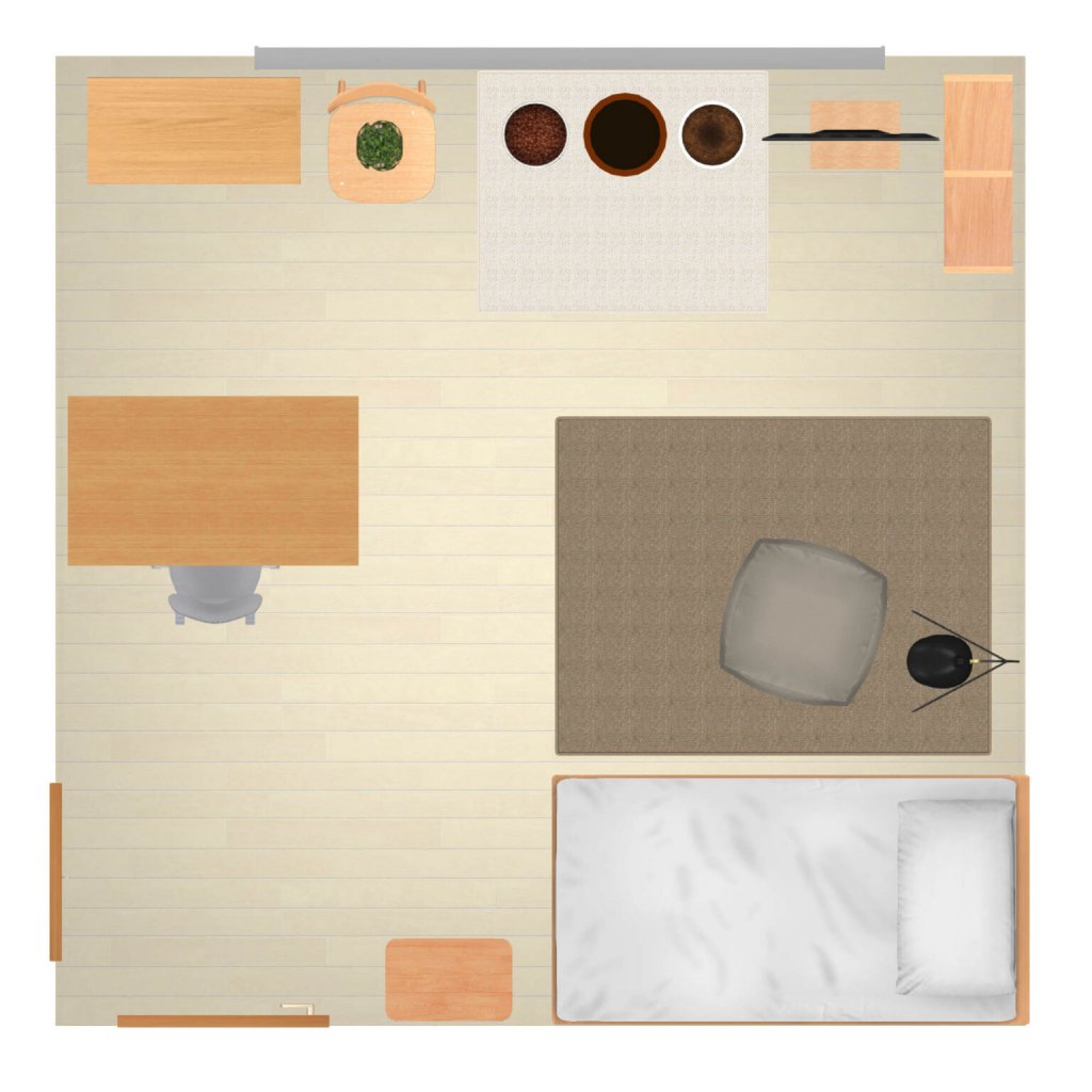 正方形の1K・ワンルーム、どう家具をレイアウトする？おしゃれなインテリア実例6選 【初めての一人暮らし】 | ライフスタイル | カルチャー ＆ ライフ | FUDGE.jp